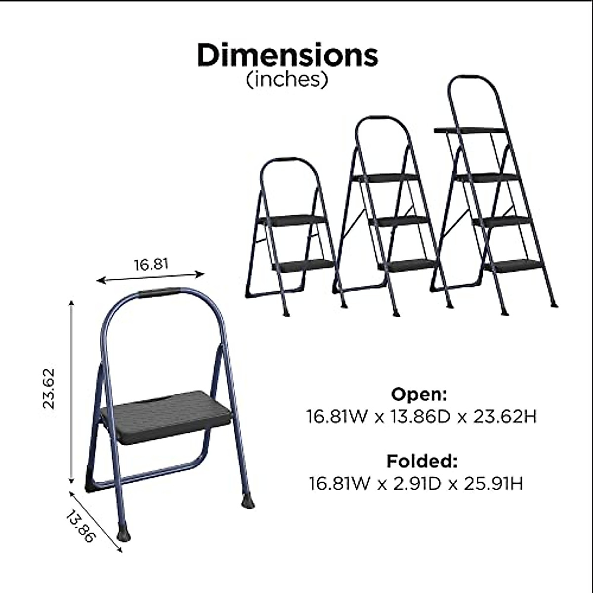 COSCO 11248NVY1E Folding Big Step Stool, 225 lb. Weight Capacity, ANSI Type II, 1