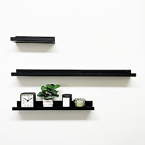 Mitus Floating Shelf Wall Mounted - Modern Industrial Metal Channel Ledge Black, 12 inch