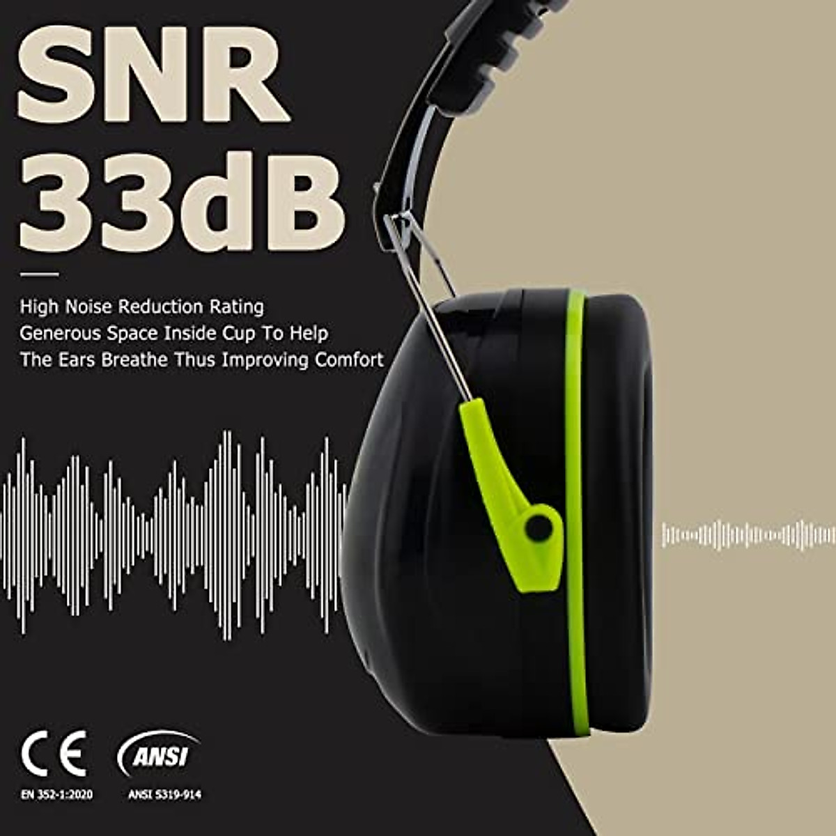 UNINOVA Hearing Protection Earmuffs, Noise Reduction Safety Ear Muffs, NRR 26dB Ear Protection Headphones for Shooting Gun Range Lawn Mowing Construction Woodworking Adults Men Women,Green