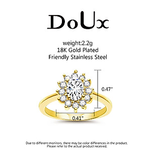 DOUX CZ Wedding Band for Women Oval Bridal Rings 18K Gold Plated Stainless Steel Cubic Zirconia Promise Engagement For Women 6