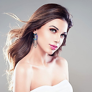 AntDear Asymmetrical Sun and Moon Earrings for Women Dangling, Rainbow Boho Earrings Star Tassel Chain Drop Dangle Statement Earrings Stainless Steel Bohemian Jewelry (Rainbow)