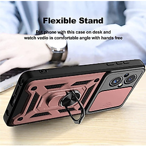 Suyomo for Oneplus Nord N20 5G Case with Tempered Glass Screen Protector [2Pcs],1+ N20 Heavy Duty Case with Camera Cover Ring Holder Stand Shockproof Dual-Layer Protection Phone Case (Rose Gold)