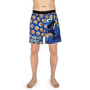 BRIEF INSANITY Sesame Street Comfortable Loose Fit Boxer Shorts | Funny 'Cookie Monster' Graphic Print Boxers for Women & Men (Medium)