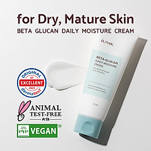 IUNIK Beta-Glucan Vegan Lightweight Non-Sticky Deep Moisture Watery Cream Lotion Daily Moisturizer Quick Absorption Dry Mature Sensitive Fine lines Skin Naturally-Derived Centella Vitamin Korean