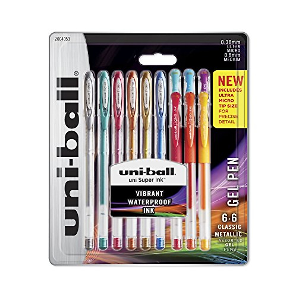 uni-ball 2004053 Gel Pens, Ultra Micro (0.38mm) & Medium (0.8mm) Points, Assorted Colors, 12 Count