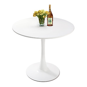 JAXPETY 31.5" Modern Round Tulip Table White Dining Table Mid-Century Leisure Table with Pedestal Base for Living Room Kitchen Coffee Shop Home Office
