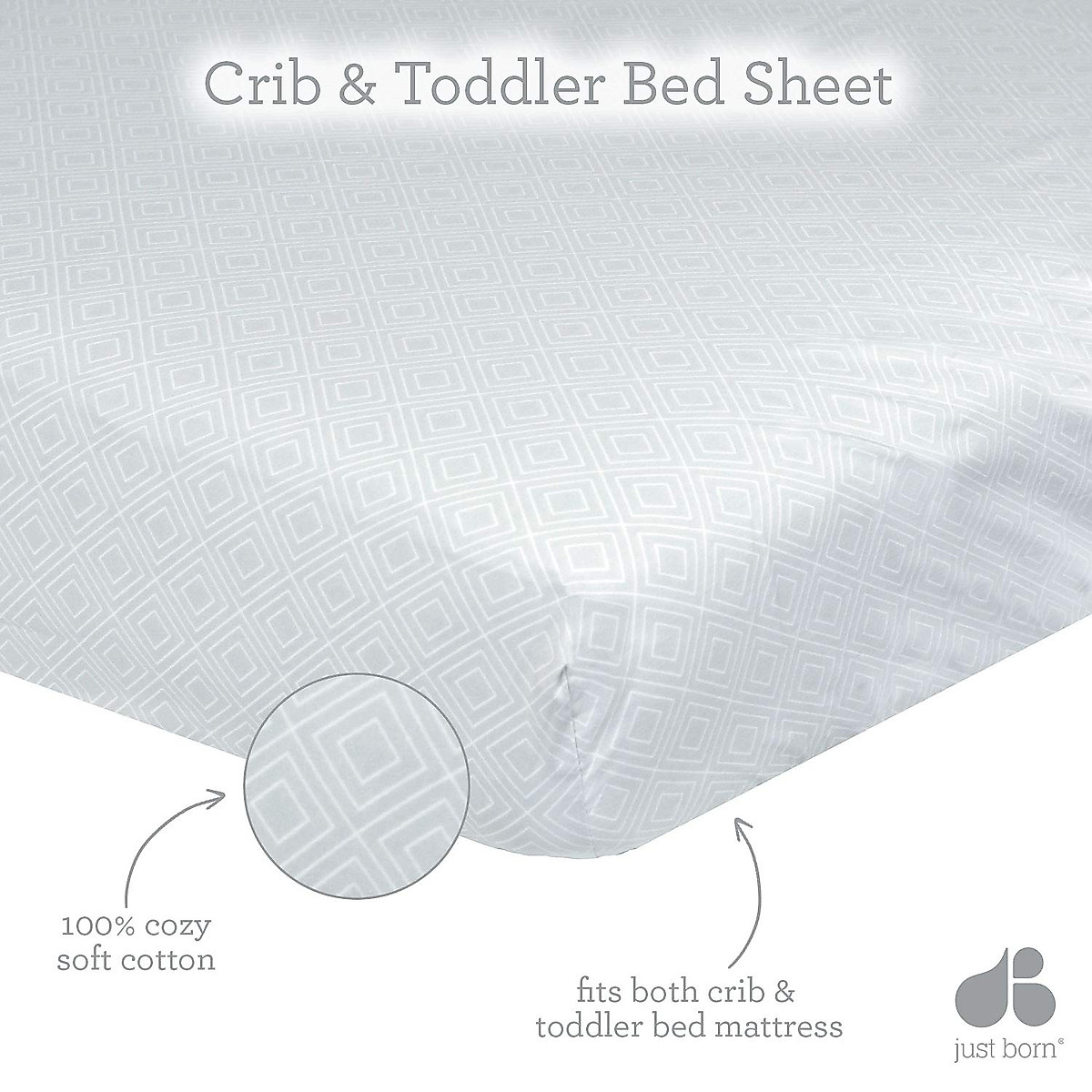 Just Born Boys and Girls Newborn Infant Baby Toddler Nursery 100% Cotton Fitted Bedding Crib Sheet, White/Grey Sail, One Size