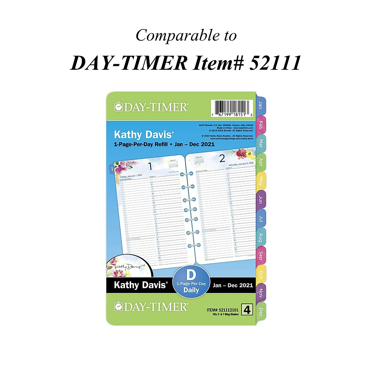2021 Daily & Monthly Planner Refill by AT-A-GLANCE, 52111 DAY-TIMER, 5-1/2" x 8-1/2", Size 4, Kathy Davis (KD81-125-21)
