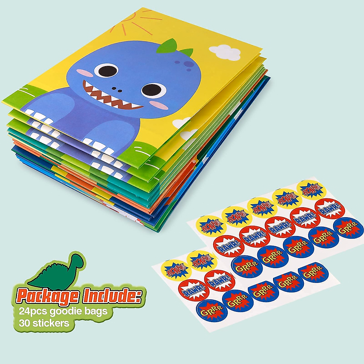 Mocoosy 24Pcs Dinosaur Party Favor Bags, Kids Goodie Bags for Birthday Party Supplies, Dinosaur Candy Treat Bags Small Paper Gift Wrap Bags for Dinosaur Theme Birthday Party Baby Shower Decorations