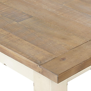 Roundhill Furniture Prato Two-Tone Distressed Oak Wood Dining Bench, Antique White