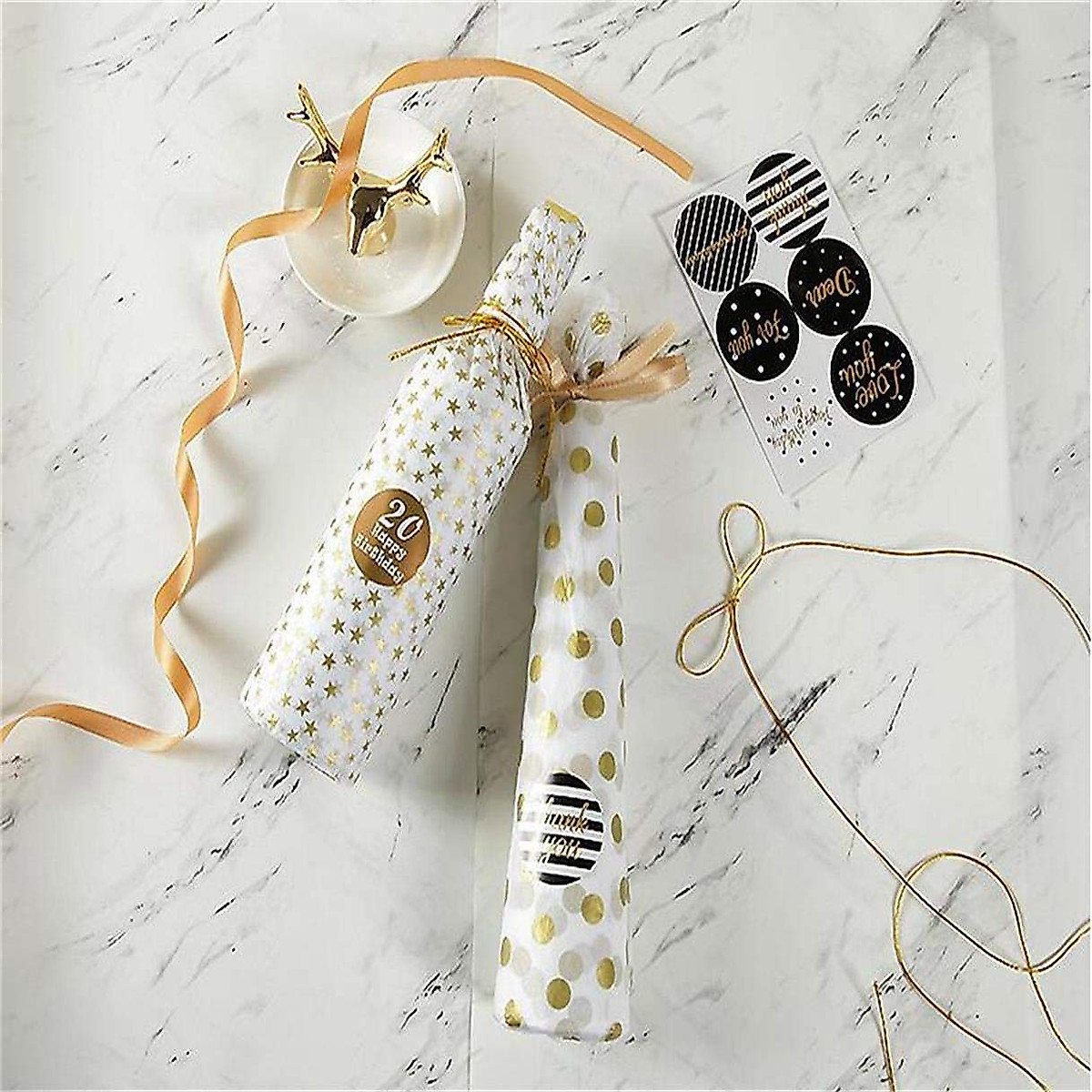 Teemico 50 Sheets Polka Dots Tissue Paper Gold Foil Dot Wrapping Paper Metallic Wrapping Tissue Paper Polka Dot Gift Bags Wrapping Paper, 20x 28 inches