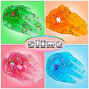 DAHIOQHAJ 4 Pack Jelly Cube Crunchy Slime Kit, Premade Jelly Clear Crunchy Slime for Girls & Boys, Super Soft Non-Sticky Cute Sludge Toy, Party Favor for Kids