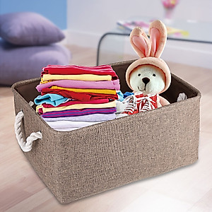 Foldable Storage Bins Fabric Cloth Storage Baskets Towel Laundry Box Container Organizers for Clothes Kids Toy Storage (Brown)