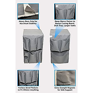 EFP -ALL IN ONE 12 Pocket Dorm & Office Mini Fridge Caddy Organizer - Stores Pantry Items, Cutlery, Utensils, Bottles, Plates, & More For Home, Includes Collapsible Cutting Board & Dish Mat (Grey)