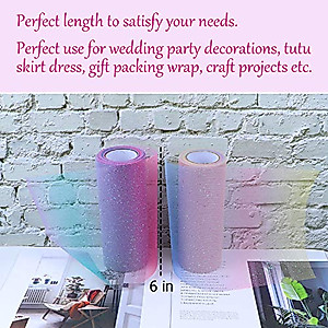 AUEAR, 2 Pack Total 60 Feet x 6inch Glitter Tulle Netting Rolls for Table Runner Chair Sash Bow Wedding Unicorn Party Pet Tutu Skirt Sewing Crafting Fabric Birthday Gift Ribbon (Rainbow Pack)