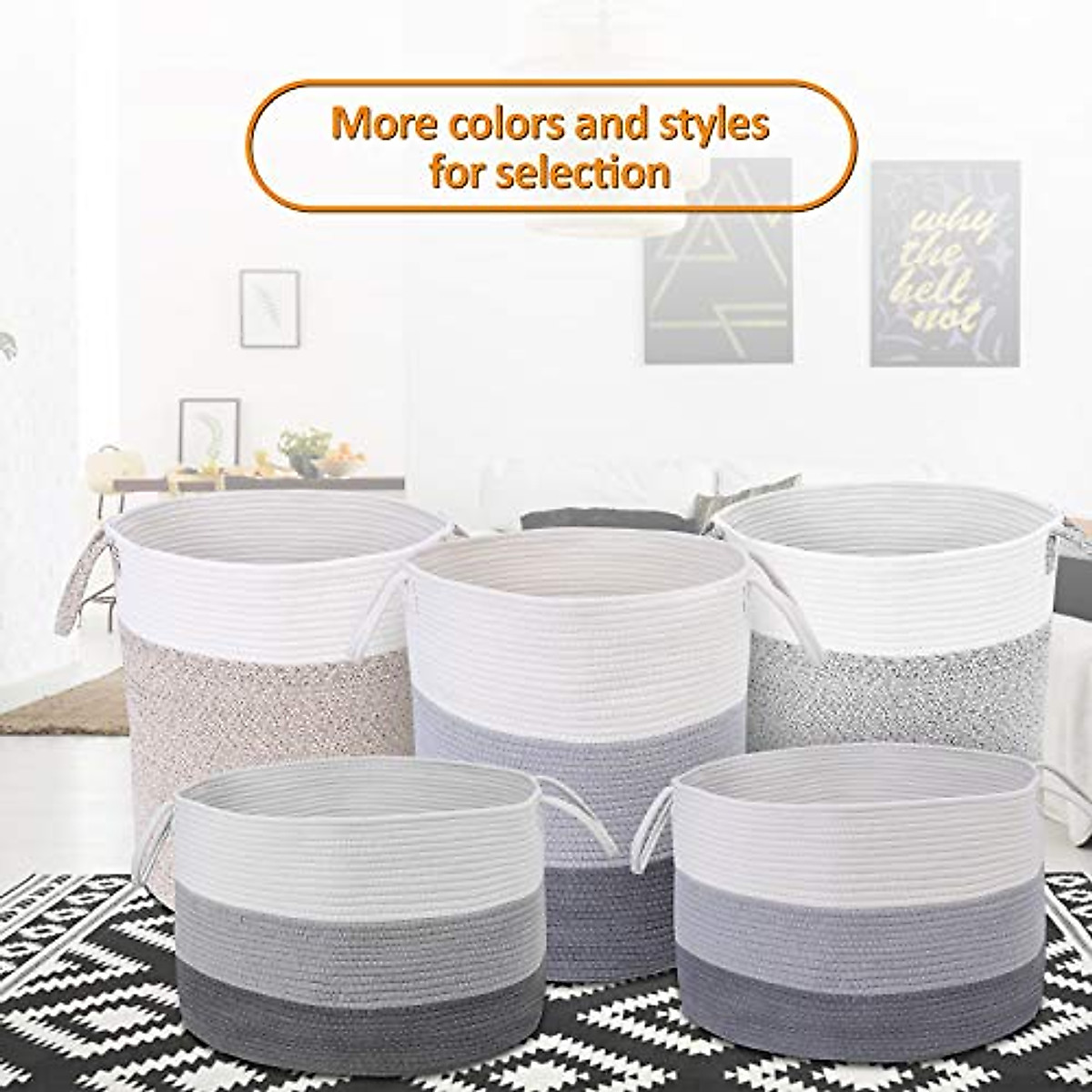 VOYSIGN Cotton Rope woven Basket Large size 16"x16"x17.7"- can be used for organization and storage, Baby Laundry Baskets, Woven Blanket Baskets, Storage bins