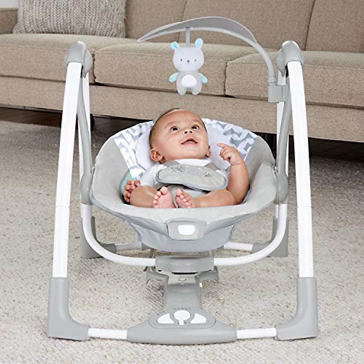Ingenuity ConvertMe 2-in-1 Compact Portable Automatic Baby Swing & Infant Seat, Battery-Powered Vibrations, Nature Sounds, 0-9 Months 6-20 lbs (Raylan)