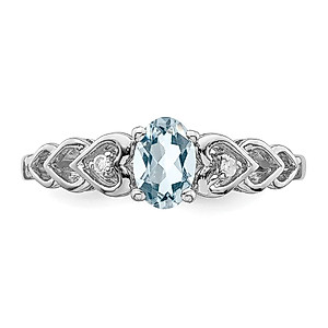 FB JEWELS Solid Sterling Silver Rhodium-Plated Aquamarine & Diamond Ring Size 8