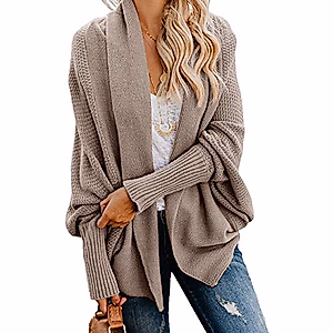Mafulus Women's Cardigan Sweaters Oversized Chunky Knit Kimono Slouchy Wrap Batwing Open Front Outwear Coat Khaki