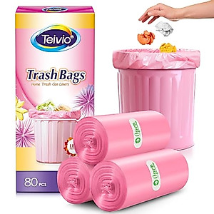 1.2 Gallon 80 Counts Strong Trash Bags Garbage Bags, Bathroom Trash Can Bin Liners, Small Plastic Bags for home office kitchen, fit 5-6 Liter, 0.8-1.6 and 1-1.5 Gal (Pink)