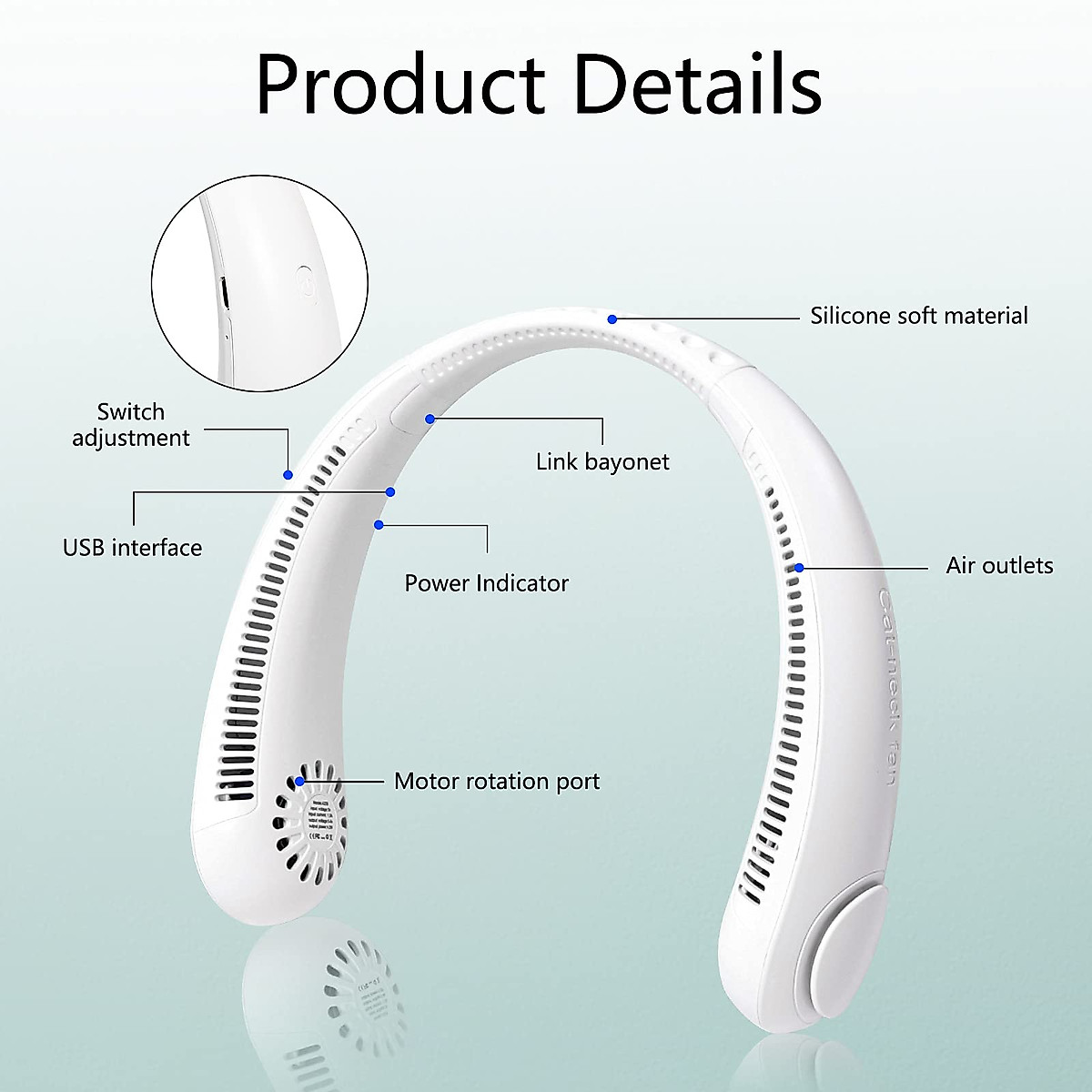 YOULEY Portable Neck Fan, Hands Free Bladeless Neck Fan 360° Bendable Small Fan Cooling USB Fan Rechargeable Personal Fan 3 Speeds Wearable Neck Fans for Home Office Outdoor Travel Sports (White)