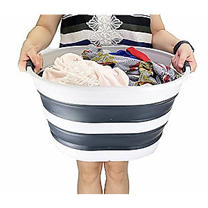 SAMMART 23L (6 Gallons) Collapsible Plastic Laundry Basket - Oval Tub/Basket - Foldable Storage Container/Organizer - Portable Washing Tub - Space Saving Laundry Hamper (Grey/Slate Grey)