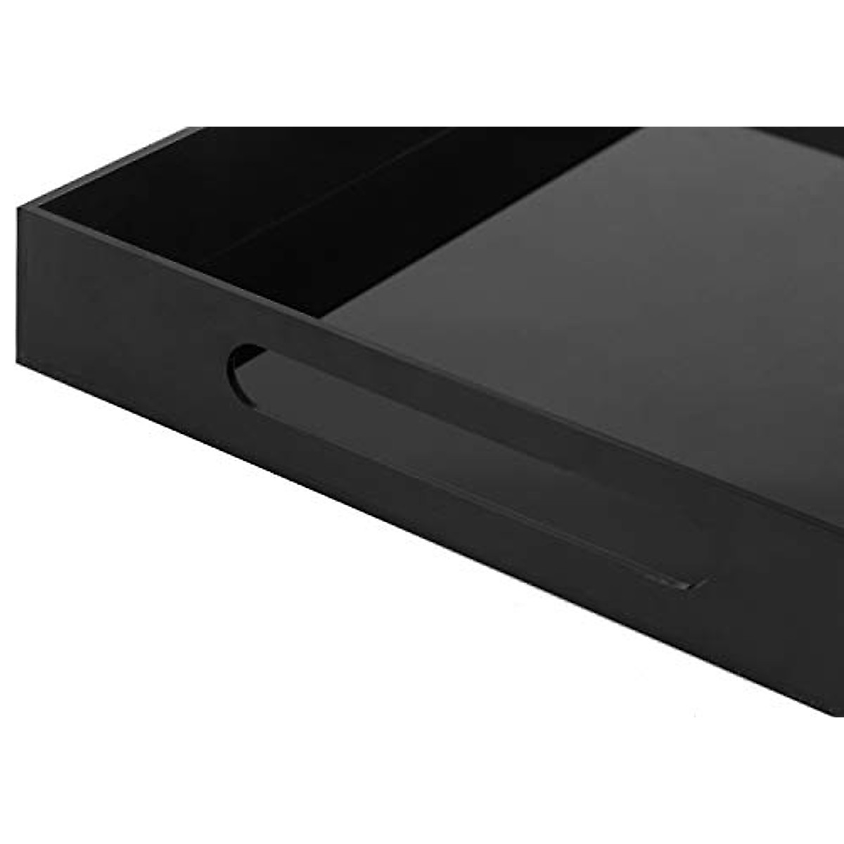 HofferRuffer Black Serving Tray, Waterproof Acrylic Tray with Handles for Coffee Table, Ottoman, Breakfast, Tea, Food, 16" x 12"
