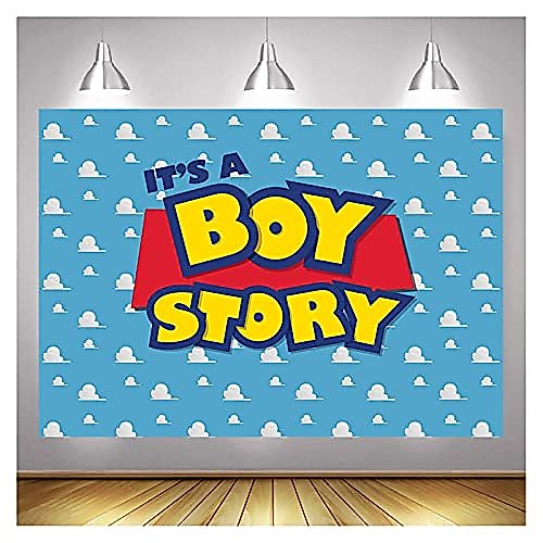 XLL Cartoon Boy It's a Boy Story Photography Backdrop Birthday Party Photo Background Blue Sky White Clouds Photography Backdrops Baby Shower Kids Hero Photo Booth Studio Props 7x5ft