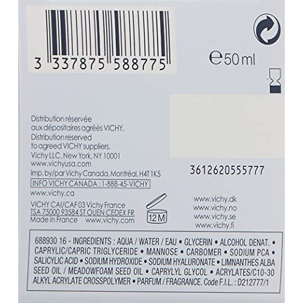 Vichy Aqualia Thermal Mineral Water Gel Moisturizer for Face with 97% Natural Origin Hyaluronic Acid, Dermatologist Recommended for 48-hr Hydration, Mineral Oil & Paraben-Free, 1.69 Fl. Oz