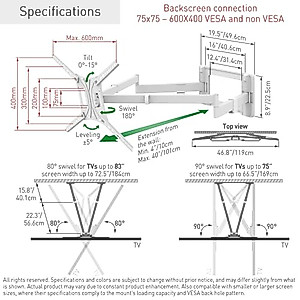 Barkan 40" Long White TV Wall Mount, 13 - 80 inch Dual Arm Full Motion Articulating - 4 Movement Flat / Curved Screen Bracket, Holds up to 110lbs, Extra Stable, Fits LED OLED LCD