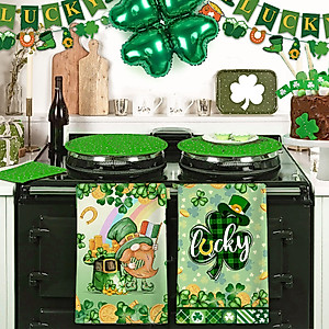 Unibyby St Patricks Day Kitchen Towels, St Patricks Day Towels Set of 2, St Patrick's Day Dish Tea Towels for Bathroom with Leprechaun Gnomes Shamrocks Lucky Decorations for Home (18x28 Inches)