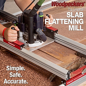 Woodpeckers Slab Flattening Mill, Extended, 38"x128"/62"x104" Capacity, USA Made Wood Slab Leveling Jig, Includes Router Sled, Rails, Clamping Dogs
