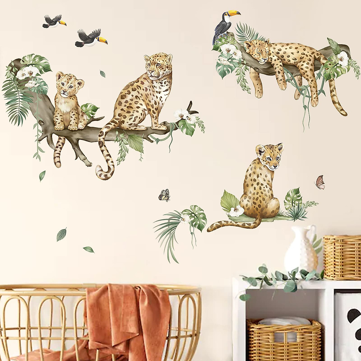 decalmile Leopard Safari Wall Decals Jungle Animals Cheetah Wall Stickers Baby Nursery Boys Girls Bedroom Playroom Home Decor
