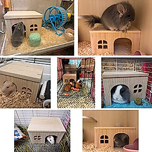 Hamster Wooden House Small Animals Hideout Home for Rat Mice Gerbil Mouse Rabbit Cage Play Hut (S)