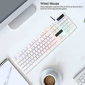 ciciglow Gaming Keyboard and Mouse Combo Set, 104 Keys Wired Gaming Keyboard and Mouse Pack Multicolor LED Backlight, Compatible with for OS X, Win 10/8/7, Win XP, Win Vista(White)