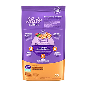 Halo Holistic Indoor Cat Food Dry, Grain Free Cage-free Chicken Recipe for healthy weight support, Complete Digestive Health, Dry Cat Food Bag, Adult Formula, 3-lb Bag
