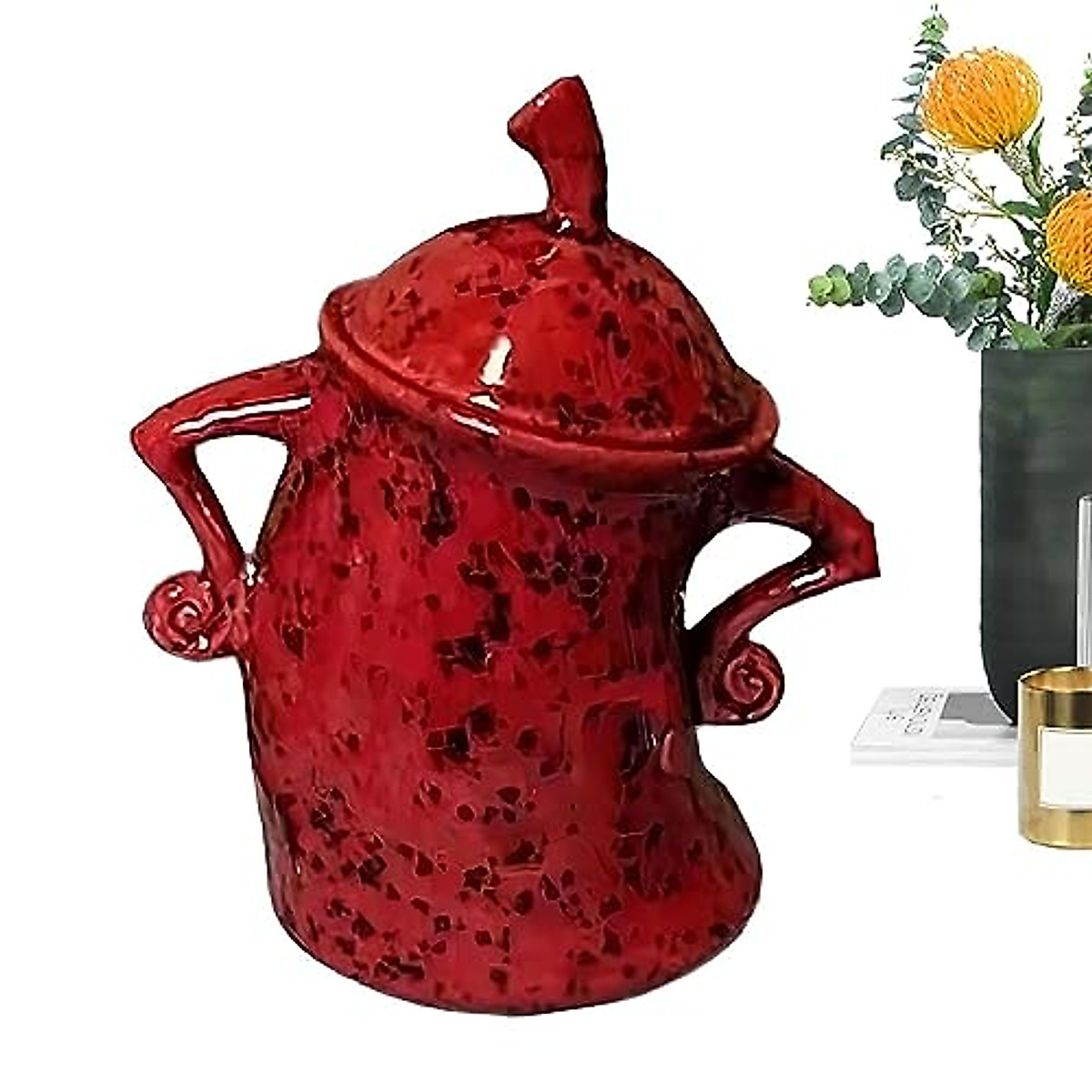 YYPLIAN Canister With Attitude, Large Ceramics Jar with Lid, Cute Creative Food Storage Jar with Airtight for Coffee, Tea, Sugar, and Spices (Red)