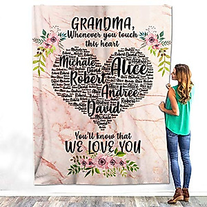 VTH GLOBAL Personalized Custom Grandma Grandkids Names Mothers Day Fleece Sherpa Throw Blankets Birthday Present for Nana Mimi Gigi Grandmother from Granddaughter Grandson (Pink Touch Heart)