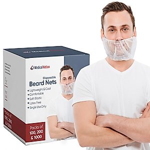 MEDICAL NATION Case of 1000 Disposable Beard Nets for Men - Full Coverage Beard Covers, Breathable Beard Guards Food Service, Cooking, Cleaning, Construction & More | 1000 Pack, White 18" Beard Net