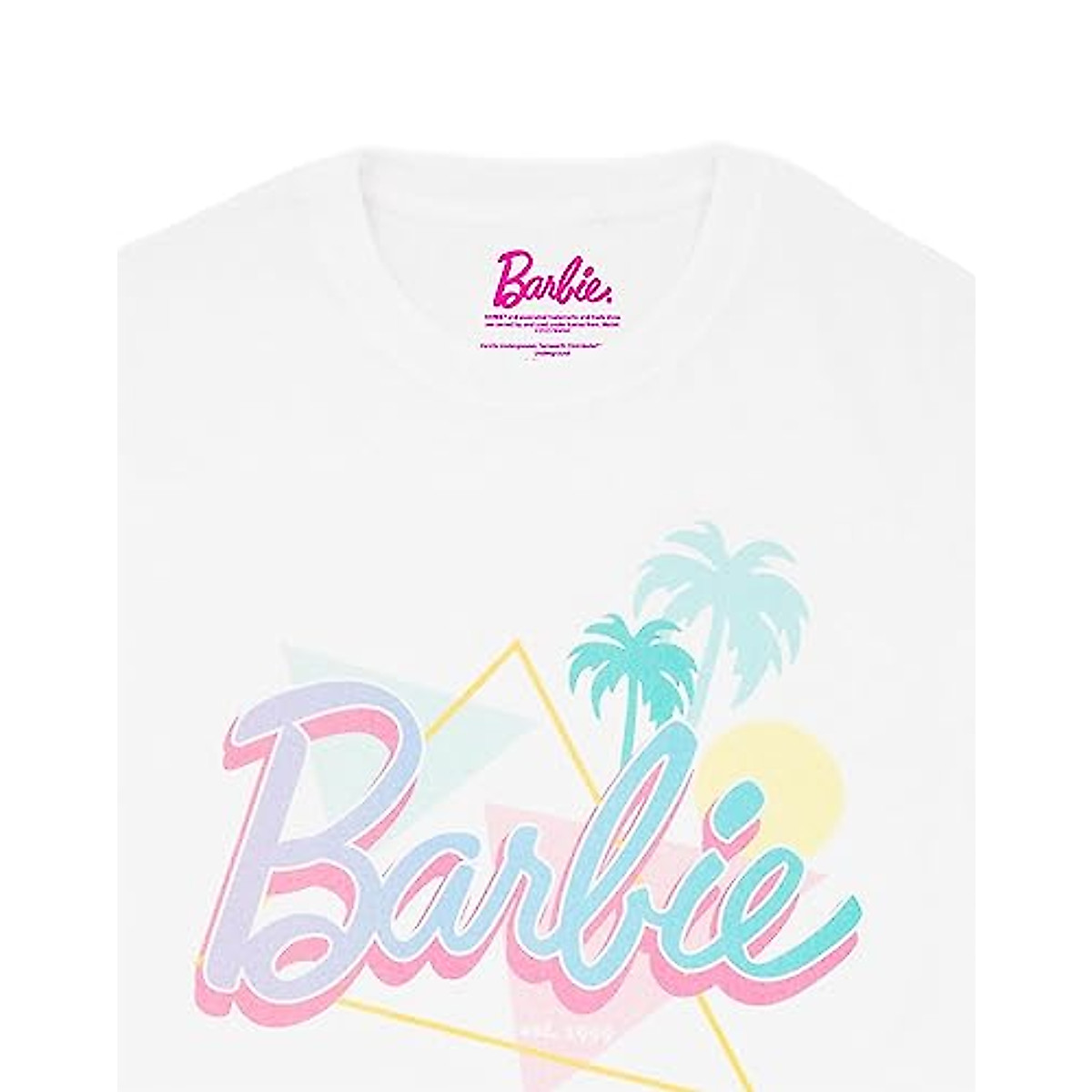 Barbie Women's Palm Tree T-Shirt | Iconic Brand | Fashionable White Top | Comfortable Retro Fit Movie Merchandise Gift - Large