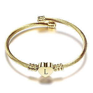 VQYSKO Silver Kids Bracelets for Girls-A to Z Stainless Steel Heart Initial Baby Girl Jewellery, Birthday Gifts for Girls Aged 2-10, 2 Colors(Rainbow, Silver) (Gold-L)