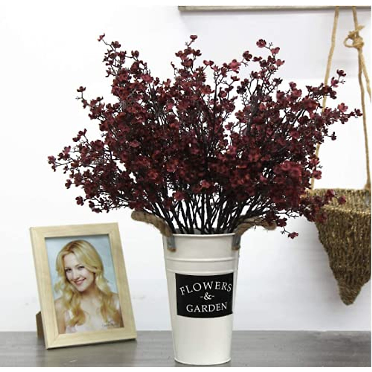 Cratone 6PCS Artificial Hydrangea Babys Breath Fabric Cloth Faux Flowers Fake Silk Plants Real Touch Flower Bouquets for Halloween Wedding Party Home Garden Decor (Autumn Red)