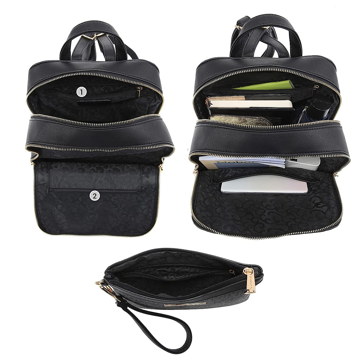 MKP Women's Fashion Medium Backpack Purse Set - 2Pcs PU Leather Shoulder Bag with Double Zipper for Travel and Daily Use