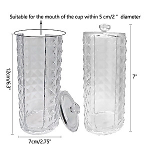 MIAO YUAN 2PCS Cup Holders with Lid, Transparent Acrylic Storage Container for Disposable Cups Bathroom Mouthwash Cups, Clear Jar for Storage of Makeup Cotton Pads, Powder Puff Storage Organizer