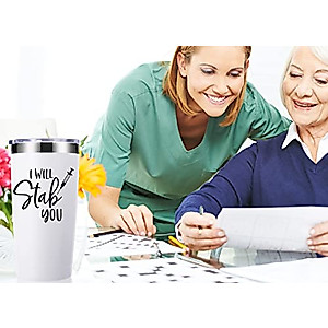 momocici Nurse Gifts.I Will Stab You 20 OZ Tumbler.Funny Nurse Week,Nurse,Gag Nursing Graduation Gifts for Nurse.Nurse Practitioner Gifts Travel Mug(White)