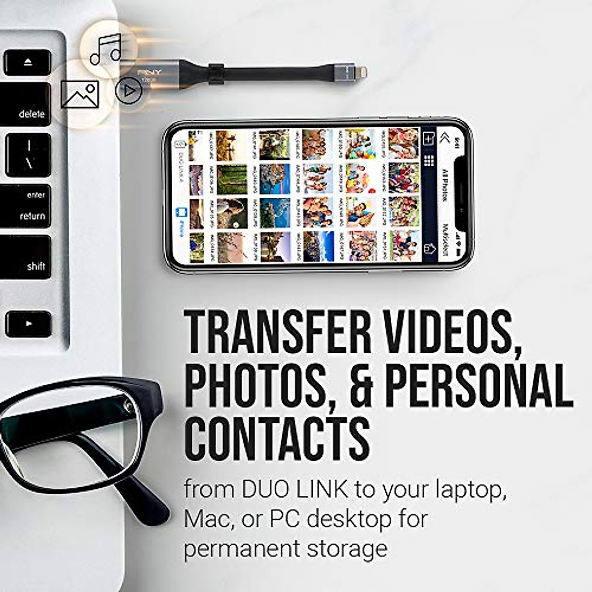 PNY P-FDI128LA02GC-RB 128GB Duo Link iOS USB 3.0 OTG Flash Drive for iPhone & iPad and Computers - External Mobile Storage for Photos, Videos, and More, Metal Gray