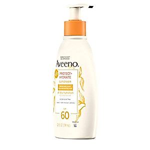 Aveeno Protect + Hydrate Moisturizing Body Sunscreen Lotion With Broad Spectrum Spf 60 & Prebiotic Oat, Weightless, Paraben-free, Oil-free & Oxybenzone-free, Pump Bottle, 12.0 ounces