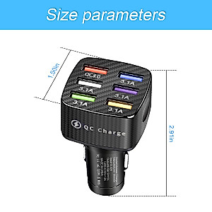 Car Charger Adapter, 6 Ports USB QC3.0 Fast Phone Charger, 32V Upgraded Quick Charging Adapter Compatible with iPhone 13/13 Pro Max/12/XS/XR, Samsung Galaxy (Black/1PCS)