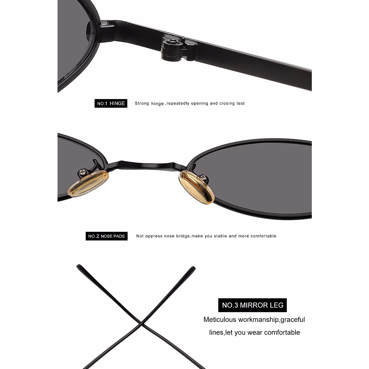 MEETSUN Vintage 90s Small Oval Sunglasses For Women Men Metal Frames Designer Gothic Glasses (C10-Black-Gray)