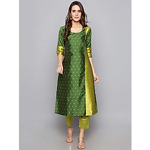 Indian Kurti for Womens With Pant | Art Silk Woven Partywear Kurta Kurtis Dress For Women Tops Tunic Green